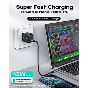 yoocas 45W Super Fast Charger USB C,Type C Wall Charger,Mini Foldable PD PPS Gan Charger Block for iPhone 16/15/14/Pro,Samsung Galaxy S22/S23/S24/S25-Black