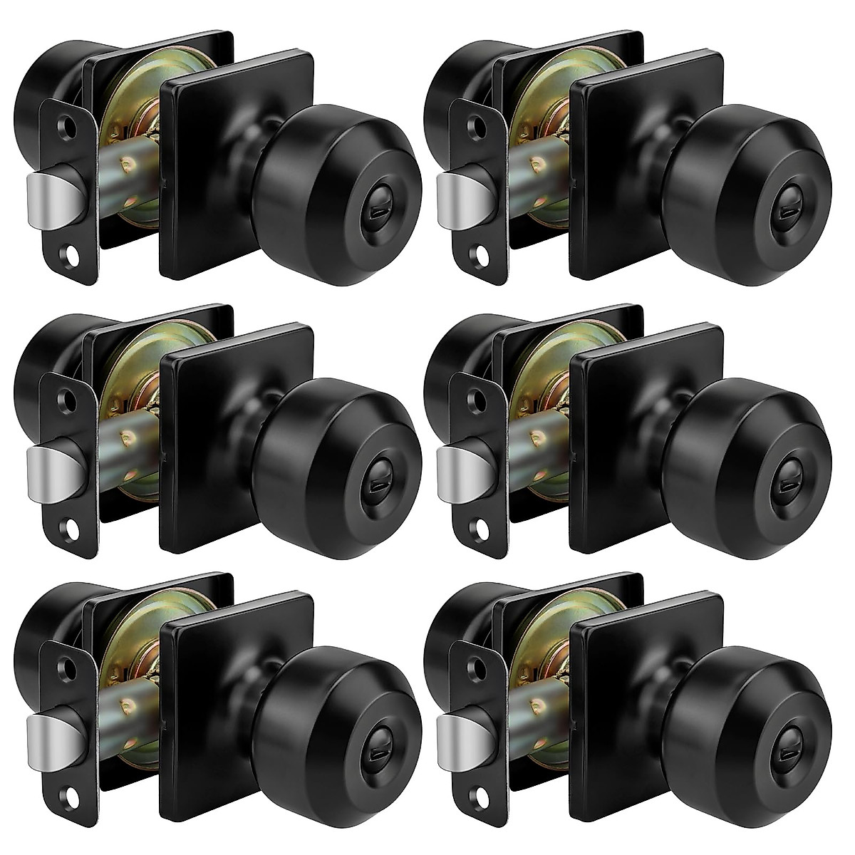 goldenwarm Black Door Knobs, Matte Black Privacy Door Knob Interior, Square Interior DoorKnobs for Bedroom, Bathroom, (6 Pack)