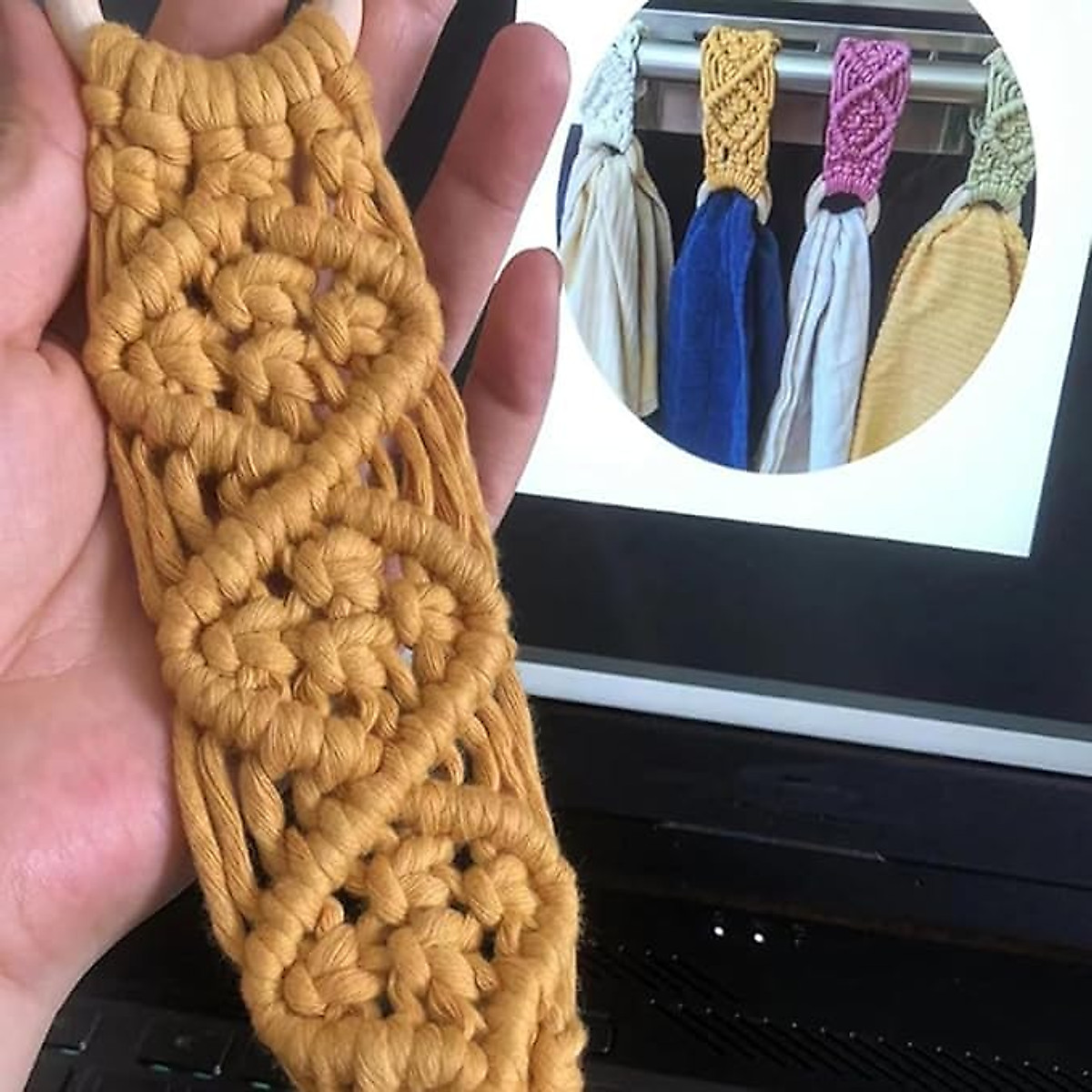 Crochet Towel Holder, Macrame Towel Holder Ring, Macrame Towel Holder Ring，Macrame Kitchen Towel Holder, Macrame Dish Towel Holder, Handmade Macrame Dish Towel Holder Decoration (3 PCS)