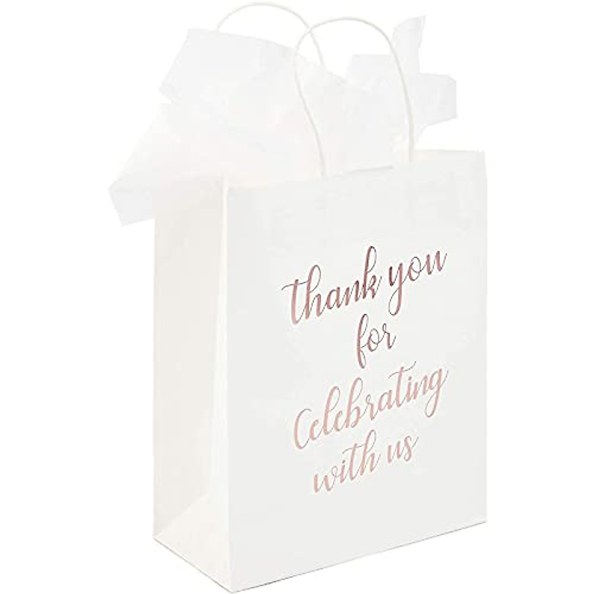 Sparkle and Bash Thank You Kraft Gift Bags with Tissue Paper (Rose Gold Foil, 15 Pack)