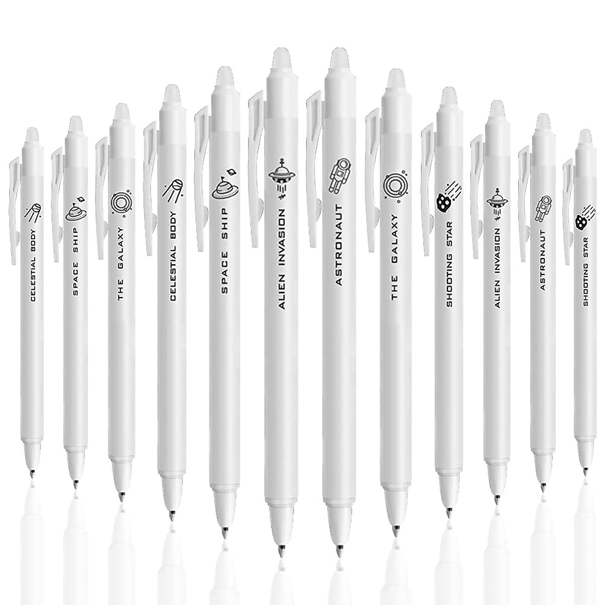 DRMAVI Cute Erasable Pens black,Gel Pens Erasable,Retractable Astronaut Pen with Eraser,Fine Point 0.5mm,White Barrel,Smooth Writing Pens for Note Taking,Journal,Planners (Blue ink)
