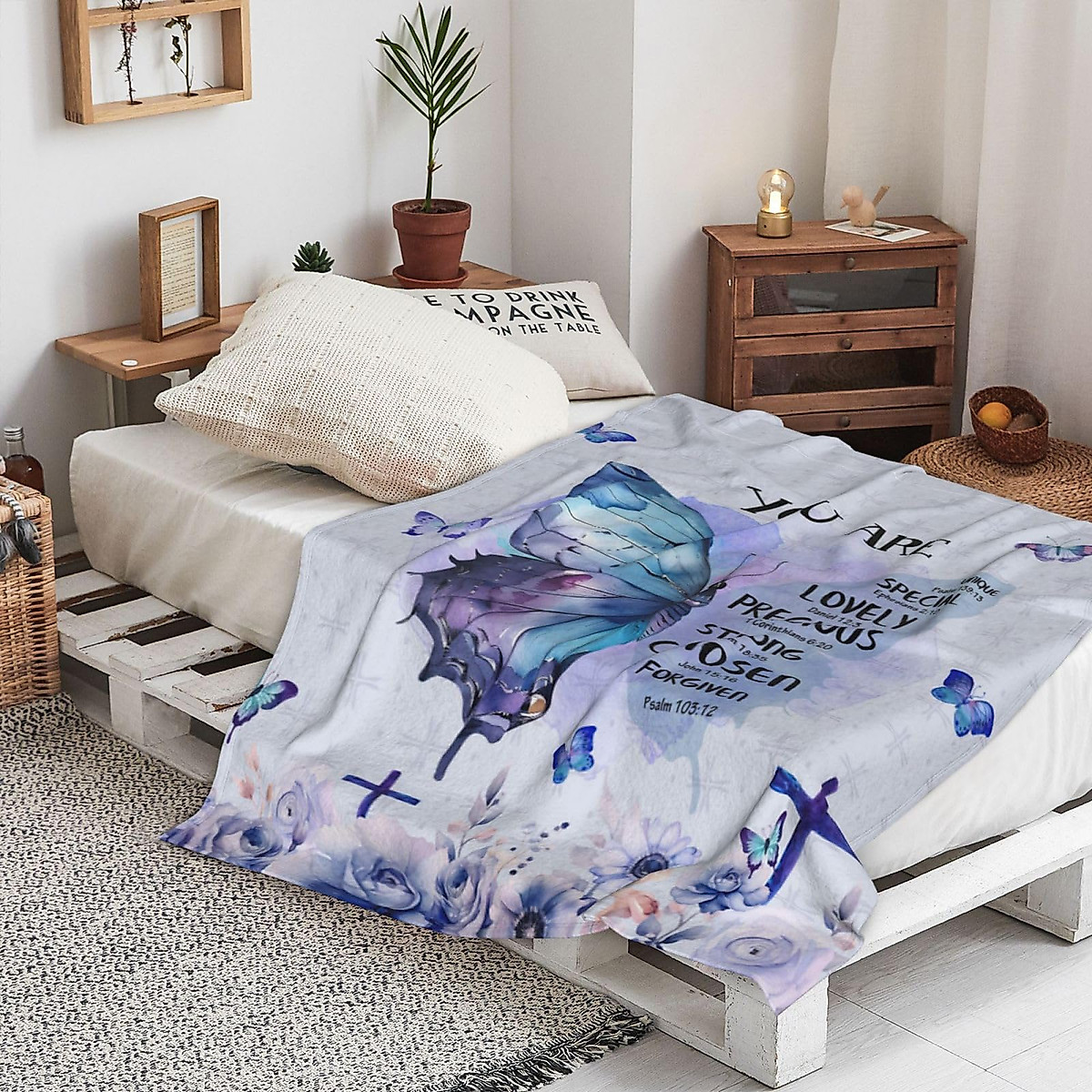 Christian Blanket for Inspirational Gifts, Christian Birthday Butterfly Gifts for Kids Girls, Purple Floral Butterfly Blanket for Bible Verse Gifts, Soft Plush Prayer Blanket for Couch 40x50 Inches