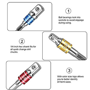 Drill Bit Holder, Flexible Drill Bit Extension with Screw,105°Right Angle Drill Adapter, 1/4 3/8 1/2" Universal Socket Adapter Set, Flexible Shaf Set Hand Tools Set (8PCS)