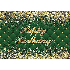 Renaiss 7x5ft Happy Birthday Backdrop Banner for Photoshoot Portrait Gold Diamonds Green Photography Background for Men Women 30th 40th 50th 60th 70th 80th Bday Party Decor Glitter Photo Booth Prop