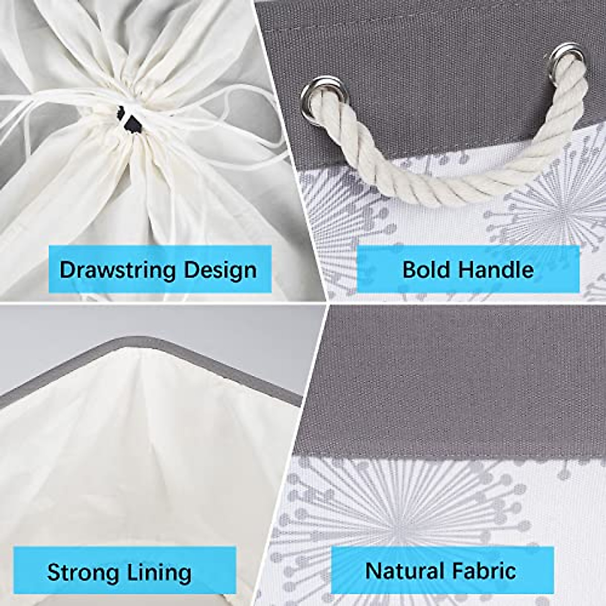 YeaBerr Fabric Storage Bins with Cotton Handles and Drawstring Closure | Decorative Storage Basket for Shelves, Closet, Nursery, and Toys | Large Linen Closet Organizers (16x12x8 inches, 1 Pack)