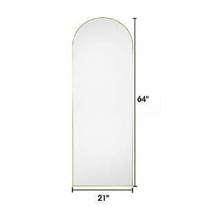 AyeWish Arched Mirror - 64"21", Aluminum Frame - Gold, Floor Standing or Wall Mounted