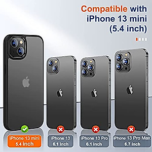 UniqueMe [5 in 1 Design for iPhone 13 Mini ase, 2 Pack Screen Protector Tempered Glass + 2 Pack Camera Lens Protector, [Non-Yellowing] Shockproof Ultra Thin Protective Cover - Black
