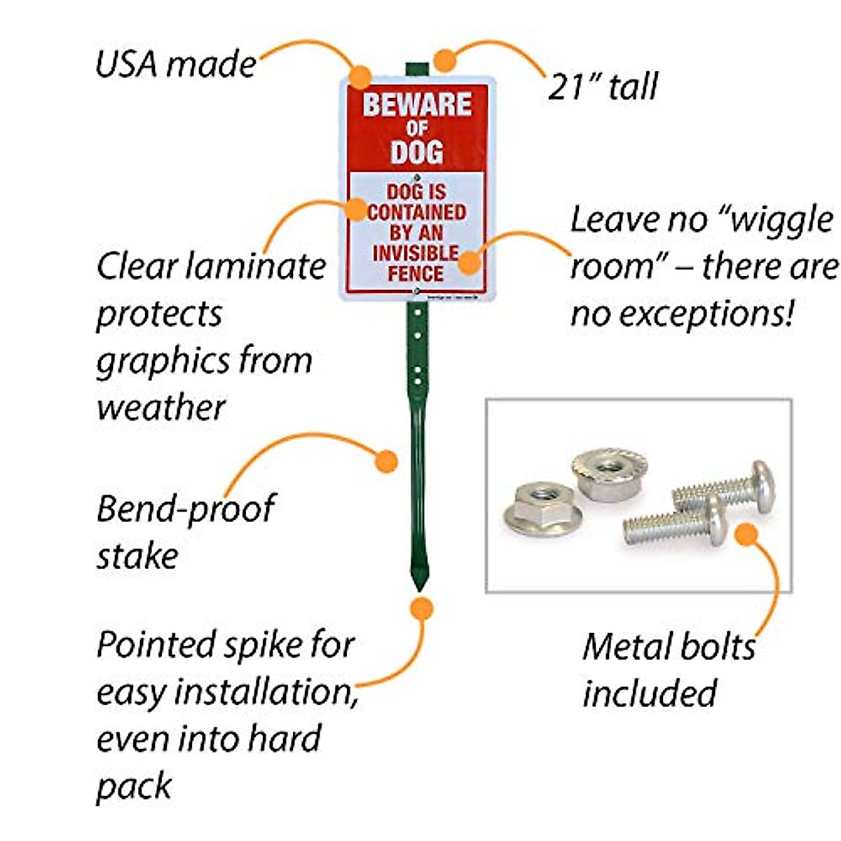 SmartSign Beware of Dog Sign, Dog Contained by an Invisible Fence Sign for Yard, Lawn, Home Security Signs, 21 Inches Bend-Proof Stake & Metal Sign Kit, 10x7 Inches Aluminum Sign