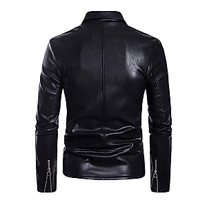 Lavnis Men's PU Leather Jacket Causal Belted Faux Leather Motorcycle Jacket Zipper Biker Coat Style 2 Black 2XL