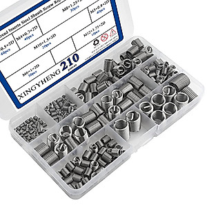 XINGYHENG 210pcs M3 M4 M 5 M6 M8 M10 M12 Wire Thread Inserts Steel Sheath Helicoil Type Screw Repair Sleeve Assortment Kit with Plastic Box