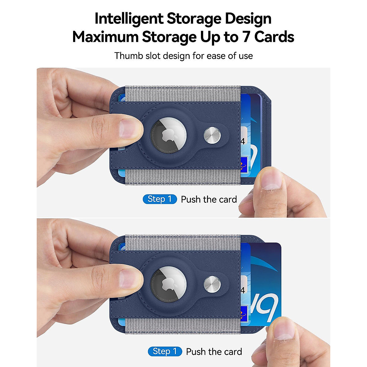 Amzone Mag-Safe with AirTag Holder,Magnetic with Adjustable Stand, Mag-Safe Phone for iPhone 15/14/13/12 Series,7 Card Slots,Vegan Leather (Indigo Blue)