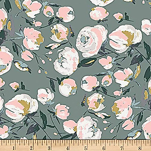 Art Gallery Fabrics Art Gallery Fusion Everlasting Blooms Sparkler Fabric, Green