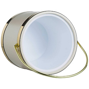 Hand Made In USA Tiffany Off White With Dual Gold Bands Double Walled 3-Quart Insulated Ice Bucket With Bonus Ice Tongs