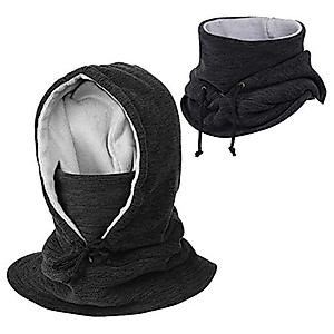 Balaclava Fleece Hood - Windproof Face Ski Mask Soft Fleece Construction for Men and Women Black