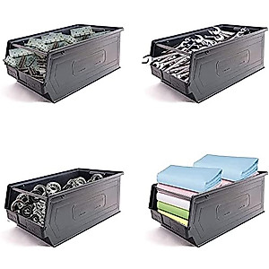 12 Pack Small Storage Bin, Wall Mount Storage, Hanging and Stacking Bin, Freestanding | 20” x 12” x 8” Plastic Container | Black | Zeus 4PLZ06 StorageCompat