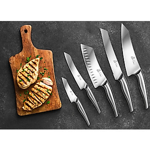 DDF iohEF Kitchen Knife Set with Block, 7 Piece Premium High Carbon Stainless Steel Knives Set with Knife Sharpener, Ultra Sharp Knife Block Set