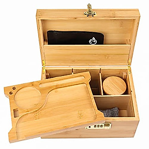 OZCHIN Large Bamboo Box with Combination Lock Decorative box for Home Locking Storage Bamboo Box with Glass Jar (L)