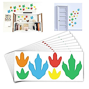 Top Label Dinosaur Footprints Wall Decals, Dinosaur Tracks Decals for Kids Room Removable Birthday Party Wall Decor Decals, 2 Size,60 Pcs Orange,green,blue,red , Yellow