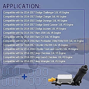 B.ZSSY Oil Filter Housing Adapter Engine Oil Cooler Assembly for 2014-2017 Jeep Wrangler Grand Cherokee Dodge Charger Journey Challenger Ram Chrysler 200 300 3.6L V6 for 68105583AF 68105583AE