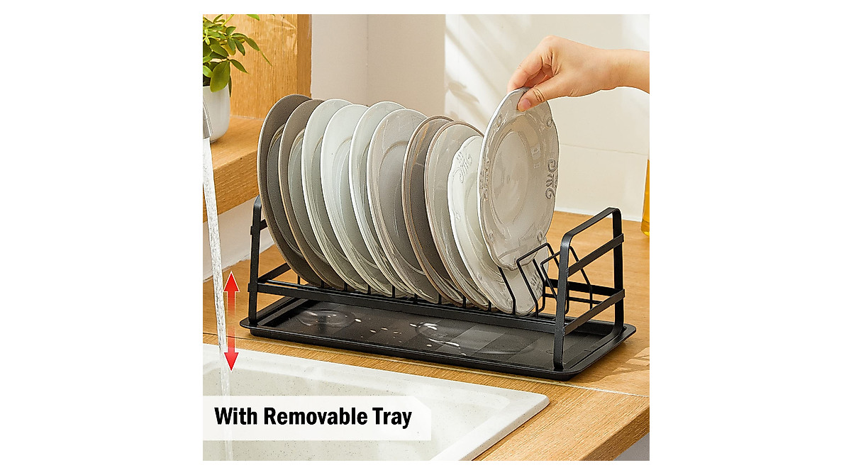 Poeland Dish Drying Rack with Drain Pan for Kitchen Counter