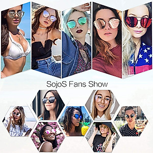 SOJOS Cat Eye Sunglasses for Women Fashion Designer Style Mirrored Lens SJ1001 Gold Frame/Pink Lens