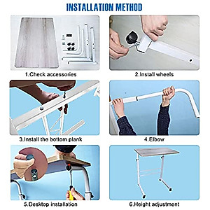 longdafei Laptop Table Desk Adjustable Height Sofa Bed Side Rolling Desk, Mobile Laptop Cart Portable Tray Table for Home Office, Desktop 23.62 x 15.74 inch Computer Workstation Table with Wheels