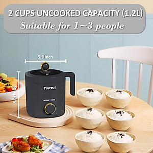 TOPWIT Rice Cooker Small, 2-Cups Uncooked, 1.2L Mini Rice Cooker with Non-stick Coating, BPA Free, Portable Rice Maker with One Touch & Keep Warm Function, Grey
