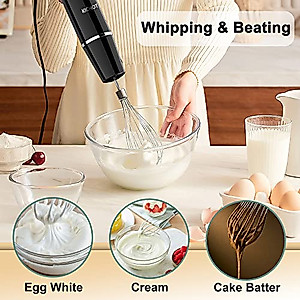 Kichot Emersion Hand Blender, 1000W 4 In 1 Electric Stick Blender for Kitchen with Food Chopper, Egg Whisk, Stainless Sticker, 600ml Mixing Beaker for Smoothies, Soups, Sauces, Baby Food ( Black)