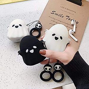 Airpods Case, 3D Cute Cartoon Ghost Compatible with Apple Airpods 1&2, Airpods Accessories Shockproof Protective Silicone Cover and Skin for Apple Airpods Charging Case (Black Ghost)