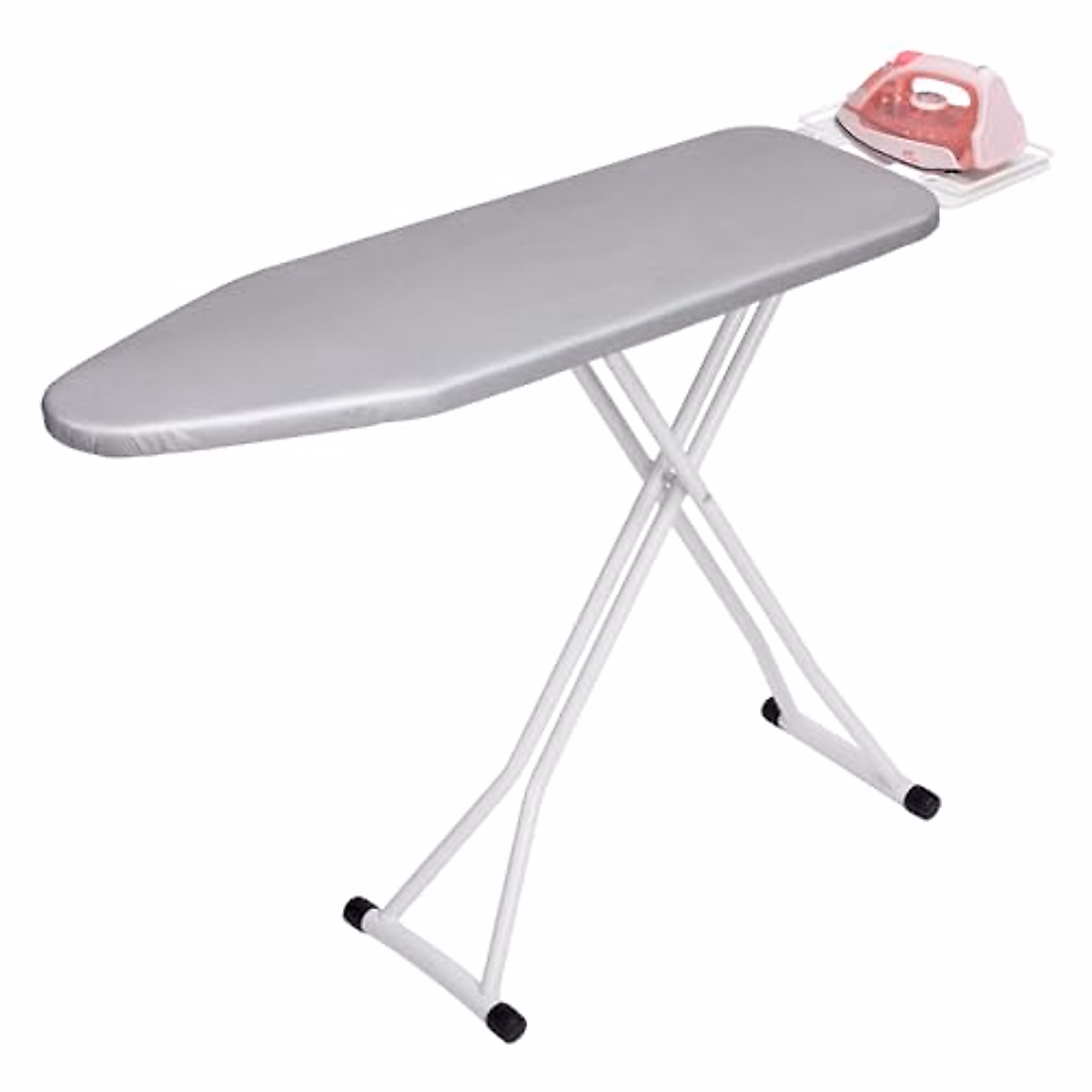 ALIMORDEN Space Saver Ironing Board 43" X 13" with Iron Frame Adjustable Height 28"-35" Easy Storage, Heat Resistant Silicone Tray, Padded Top Grey