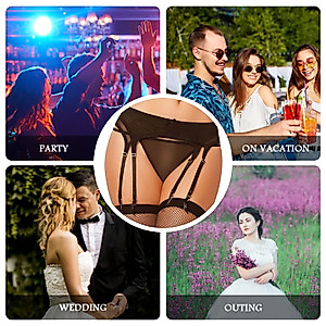 Women Sexy Lace Garter Belt with Stockings,Double Mesh Suspender Belt with Thigh High Stockings,8 Elastic Clips for Hold Ups (Black)