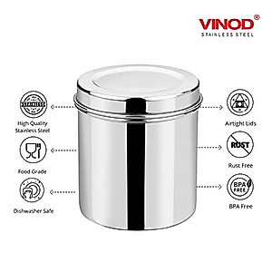 Vinod Stainless Steel Deep Dabba, Airtight Storage Container, 3 Piece Set - 350 ml, 500 ml, 750 ml