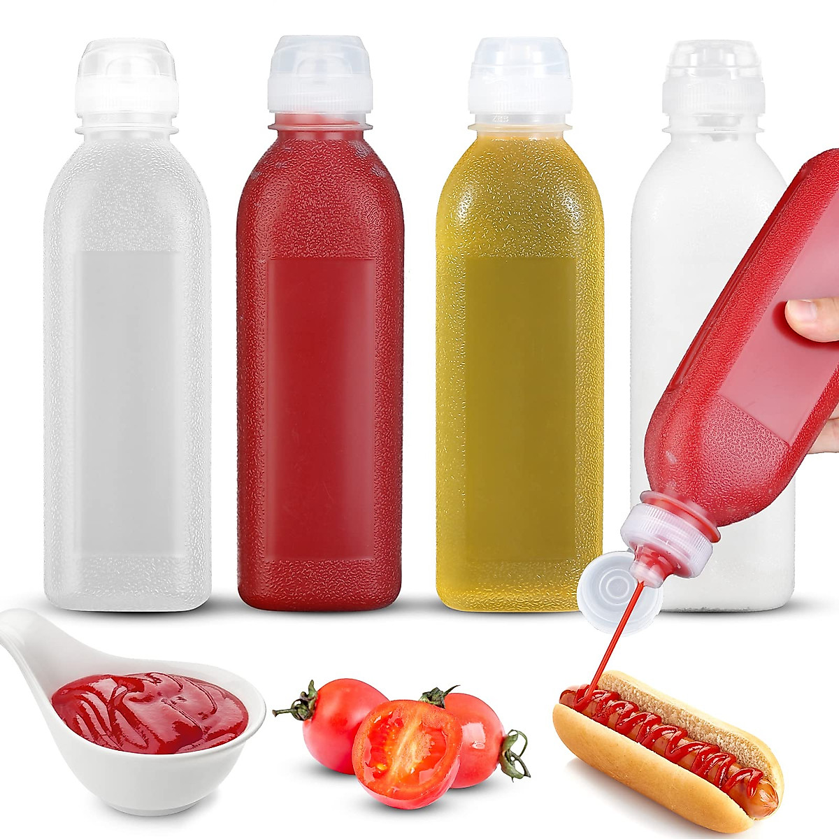 Condiment Squeeze Bottles, BPA-free, Squeeze Bottles for Sauces, Olive Oil Dispenser, Ketchup Bottles Squeeze 4-Pack 17 oz (500ml), Salad Dressing Bottles, Great for Ketchup, Salad, BBQ (17oz 4 pack)