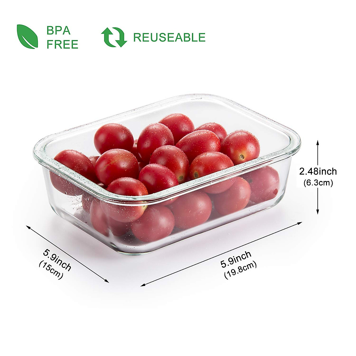 KERUITA [5-Pack,36 OZ Glass Bowl Meal Prep Containers - Glass Storage Containers with lids - Glass Lunch Bowl Airtight Leakproof Bento Box (1 Compartment)