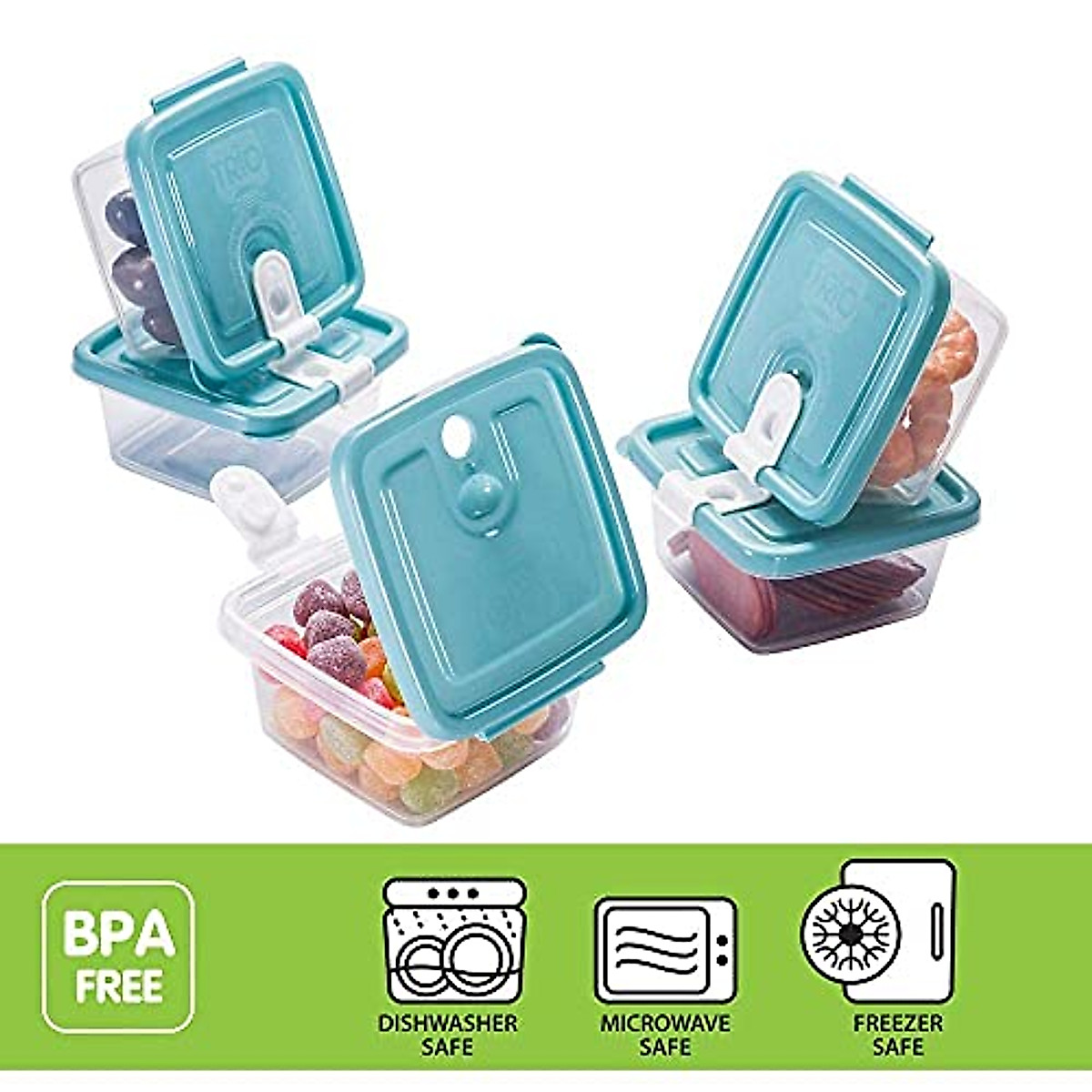 Plastic Food Storage Containers w/attached Lids. Multi sizes Containers. Microwave/Freezer & Dishwasher Safe - Steam Release Valve. BPA/Free (24, Light Blue)