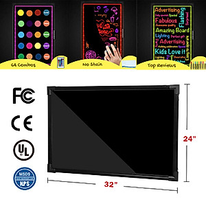 Voilamart LED Message Writing Board, 32" x 24" Flashing Illuminated Erasable LED Message Chalkboard Neon Effect Menu Sign Board with Remote Control, 8 Colors Chalk Markers