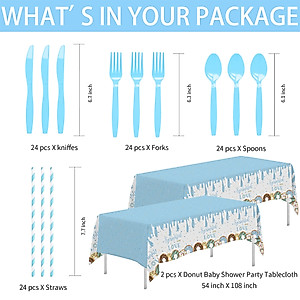 Suhelkit Donut Baby Sprinkle Decorations For Boy - Blue Sprinkled with Love Baby Shower Party Supplies, Plate, Napkin, Cup, Tablecloth, Cutlery, Donut Baby Shower Decorations Tableware, 24 Guests