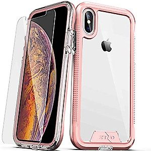 Zizo ION Series for iPhone Xs Max case Military Grade Drop Tested with Tempered Glass Screen Protector (Rose Gold & Clear)
