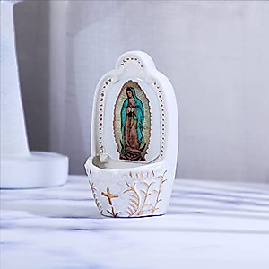 Porcelain Catholic Holy Water Font Our Lady of Guadalupe Holy Water Font for Entrance of Home Church Wall Hanging Decor Great Gift for First Communion, Confirmation, or New Home