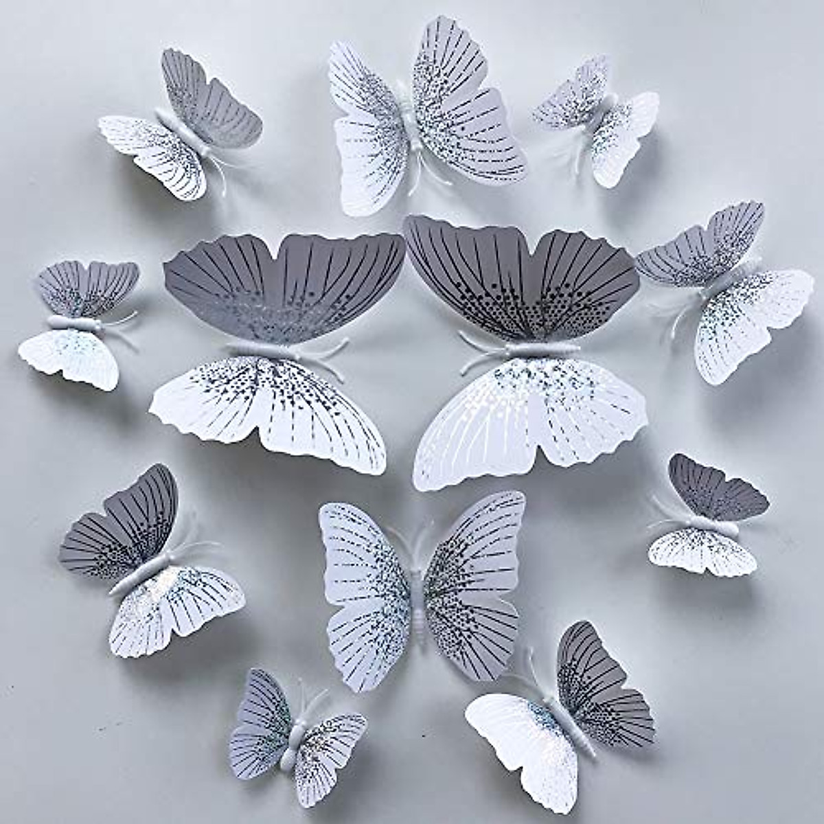 24PCS Butterfly Stickers with Sponge Gum and Magnets, White Crystal Removable Butterfly Wall Sticker Decals for Room Home Nursery Decor (White Single Wing)