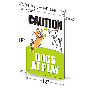SmartSign 18 x 12 inch “Caution - Dogs at Play” Metal Sign, 63 mil Aluminum, 3M Laminated Engineer Grade Reflective, Multicolor, Made in USA