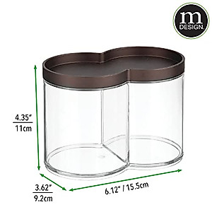 mDesign Plastic Canister Jar Organizer Set with Storage Lid - Home Decor Holder for Bathroom/Restroom Vanity Countertop, Cabinet - Holds Cotton Balls, Soap - Lumiere Collection - Clear/Bronze