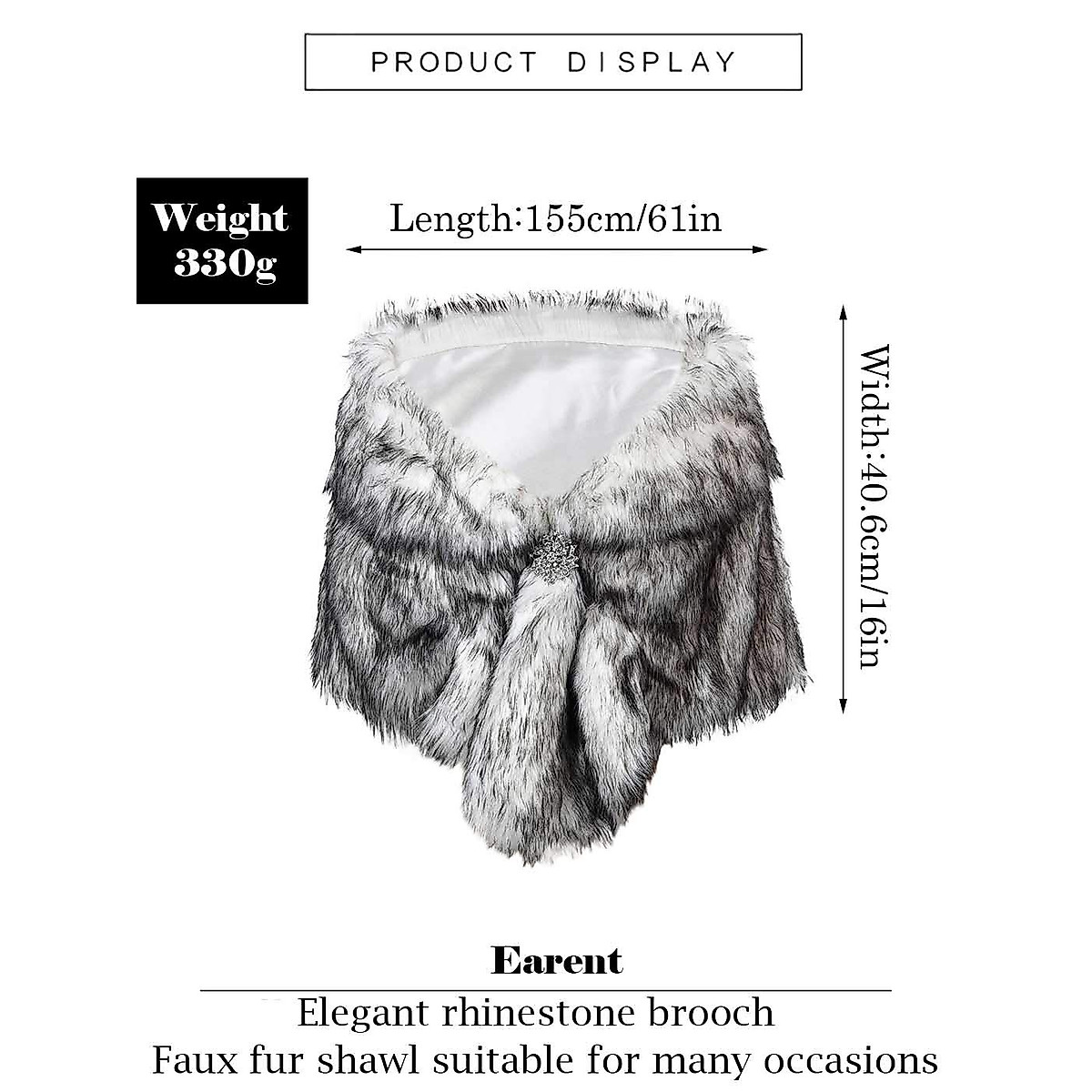 EARENT Women's Faux Fur Shawls and Wraps 1920s Bride Wedding Fur Scarf Bridal Fur Stoles for Brides and Bridesmaids (White+Black)