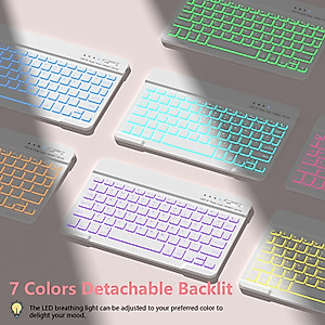 FUWANG Keyboard Case for iPad 9th Generation 10.2 inch 2021 - Detachable 7 Colors Backlit Stand Folio Keyboard Cover for iPad 8th Gen/7th Gen/iPad Pro 10.5"/iPad Air 3rd Gen, with Pencil Holder