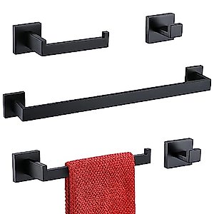 TURS 5-Pieces Bathroom Hardware Set Black Towel Bar Holder Set Stainless Steel Bath Accessories Set Wall Mounted, Q7BK-P5