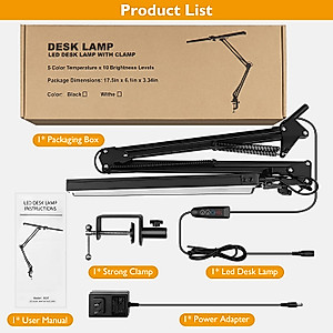JOSTIC LED Desk Lamp with Clamp, Super Bright Double Head Desk Lamps for Home Office, 5 Color Modes, 10%~100% Dimmable Brightness, Architect Task Desk Light, Modern Swing Arm Workbench Desk Lighting