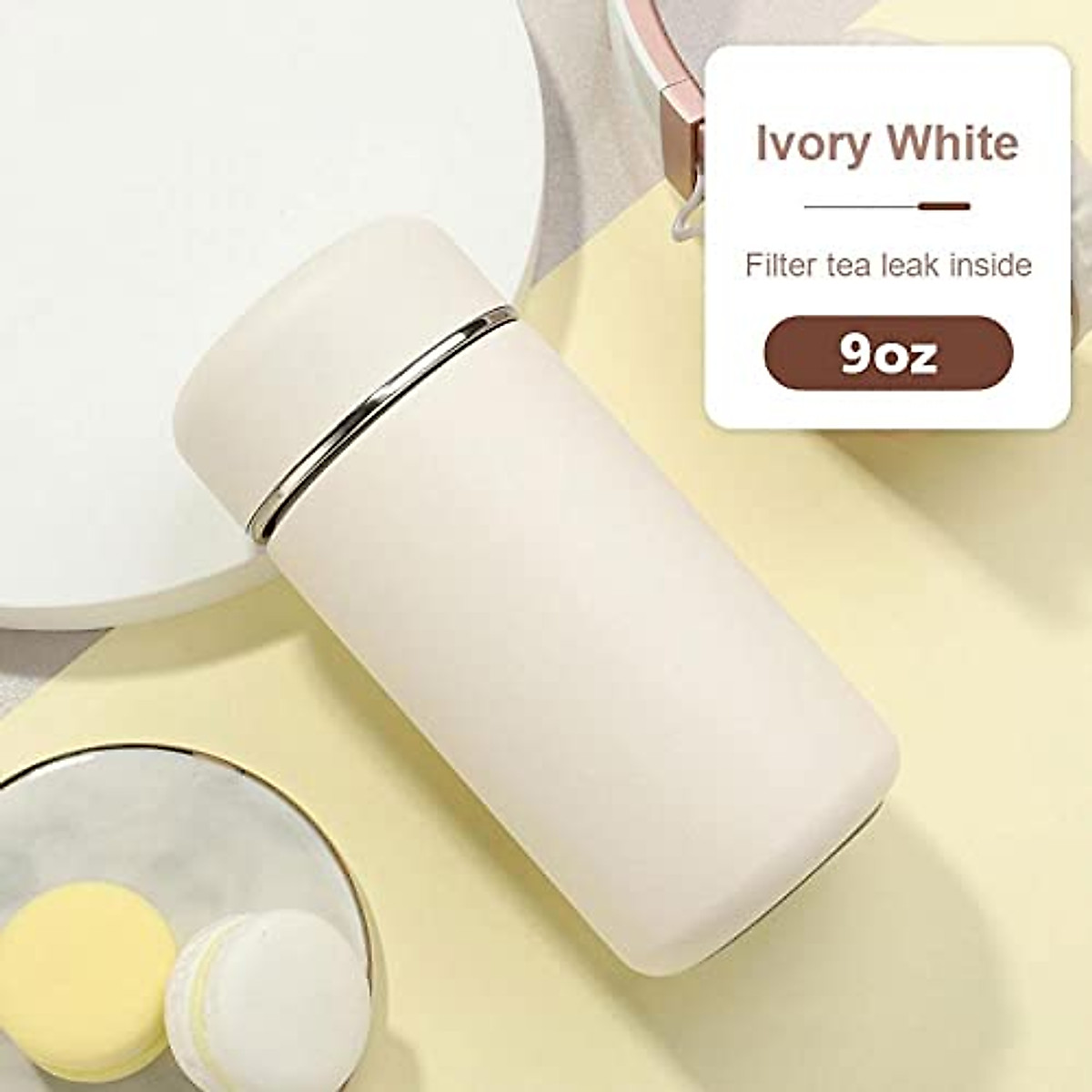 Mini 9 oz/13oz Stainless Steel Sports Water Bottle Spout Vacuum Insulated for Kids and Women Keep Hot and Cold (Ivory,9oz)