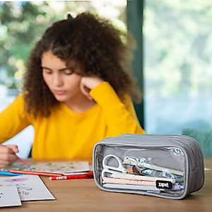 ZIPIT Half & Half Pencil Case | Large Capacity Pencil Pouch | Pencil Bag for School, College and Office (Grey)