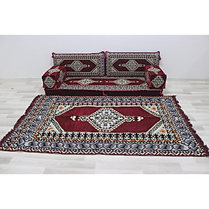 Vintage Style Single Sofa Set, Arabic Sofa Set, Floor Cushions, Arabic Seating Floor Sofa, Backrest Pillows, Moroccan Sofas, Arabic Jalsa (Sofa + Rug)