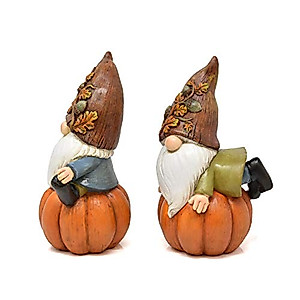 Thanksgiving Pumpkin Garden Gnome Figurines with White Beard Set of 2 for Home Garden Lawn Outdoor Fairy Statue Decoration Holiday Yard Decor